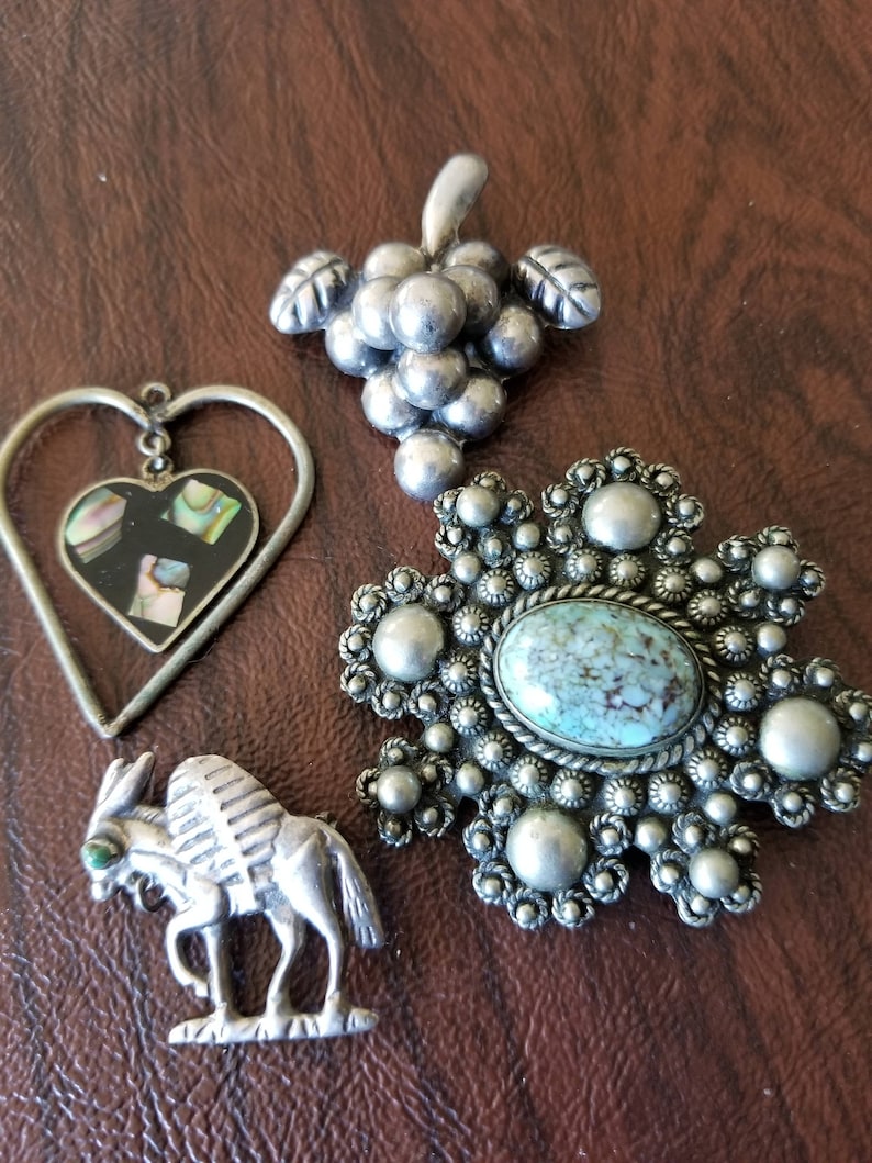 Vintage Lot of Mexican Silver/alpaca Jewelry: Inlaid Heart - Etsy