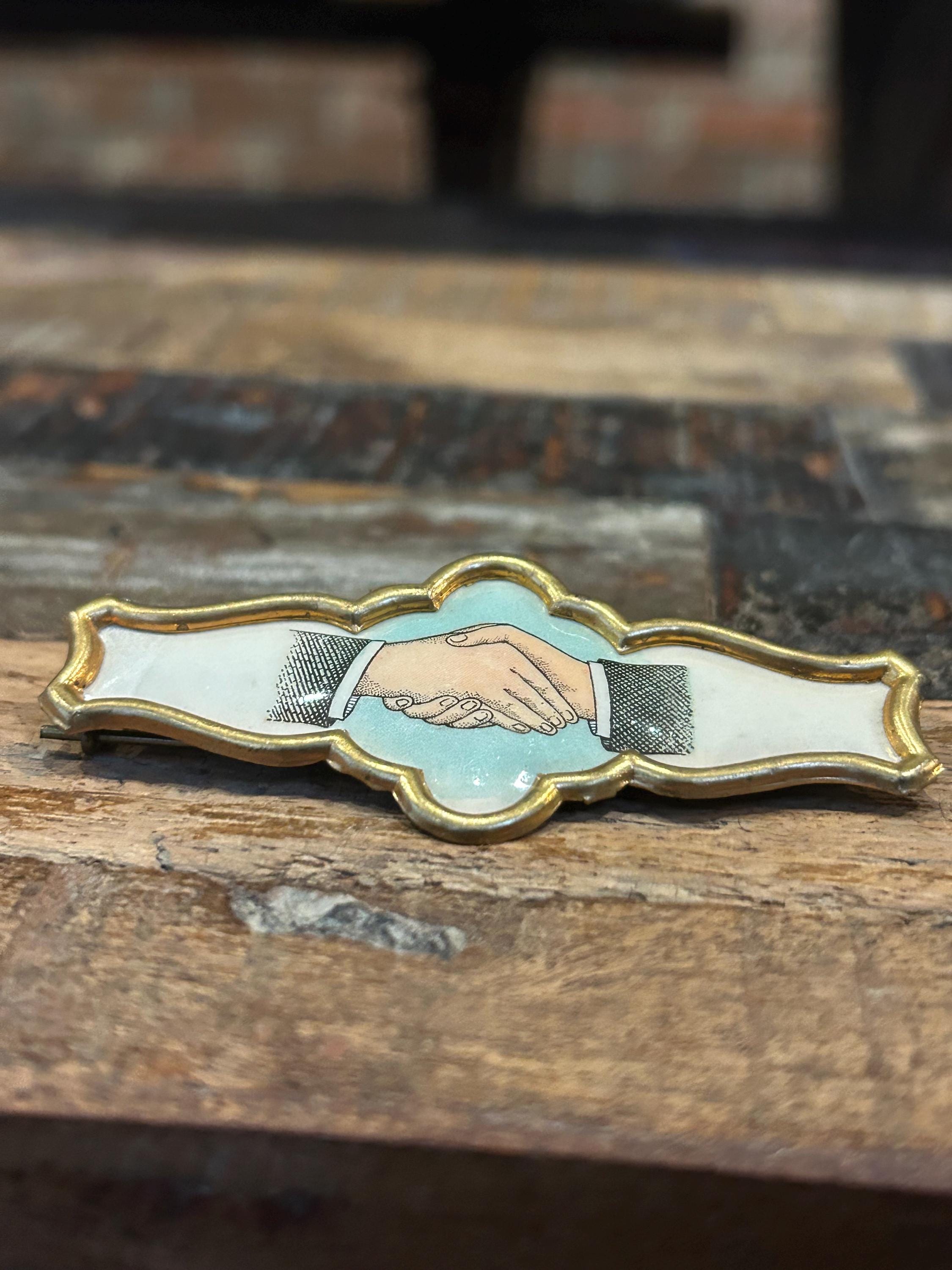 Vintage Victorian Style Celluloid and Brass Fraternal Handshake Pin ...