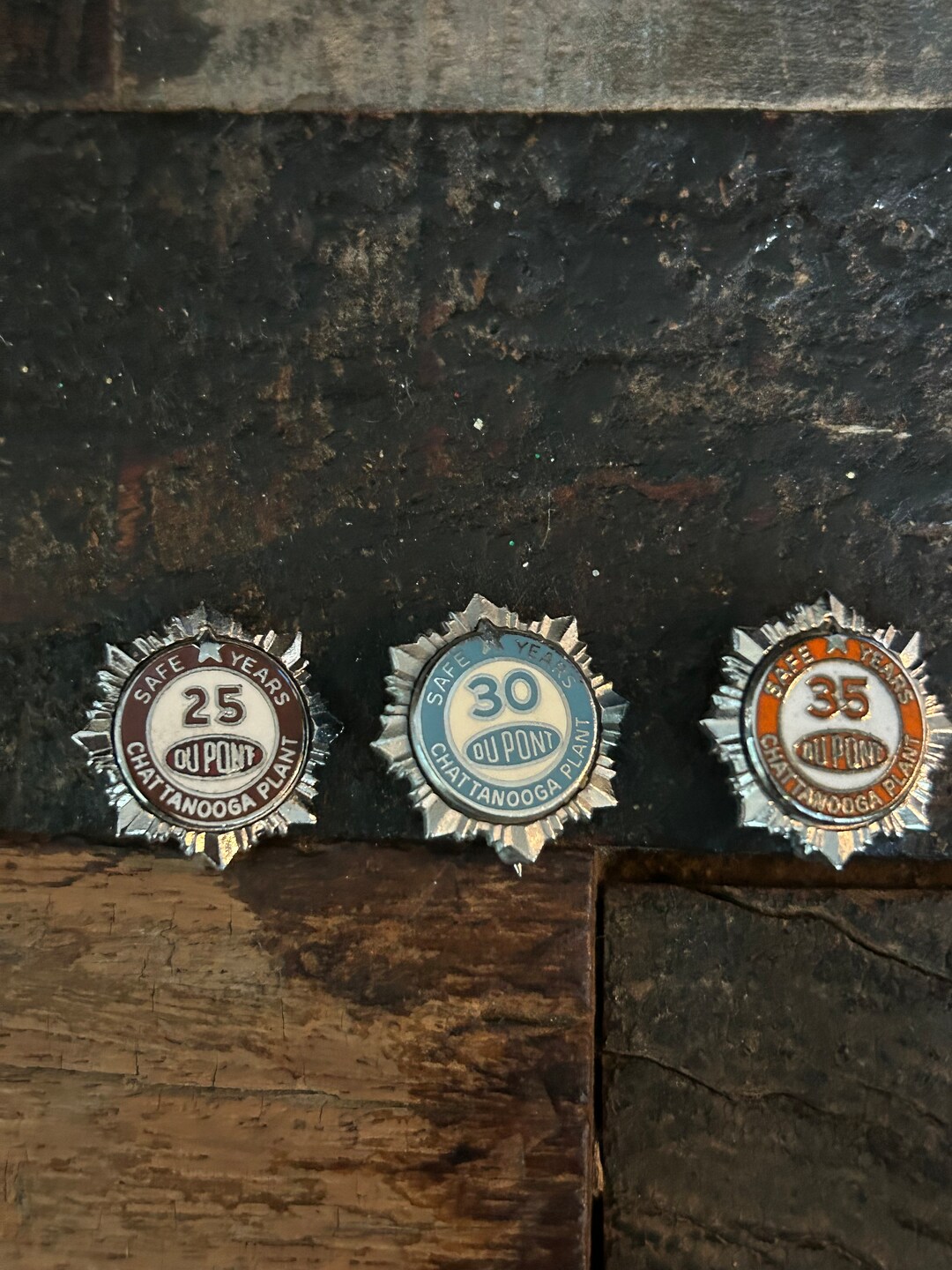 Lot of 3 Sterling & Enamel Dupont Chattanooga Plant Safety Pins 25, 30 ...