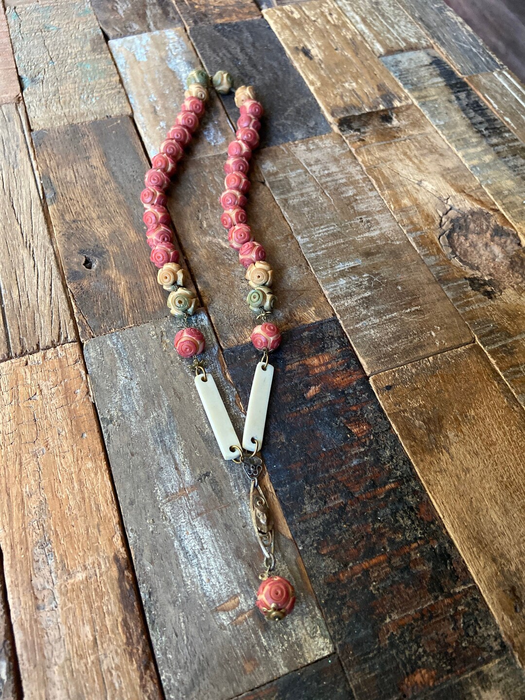Exotic Antique Dyed Carved Rose Shaped Beads With Small Egyptian ...