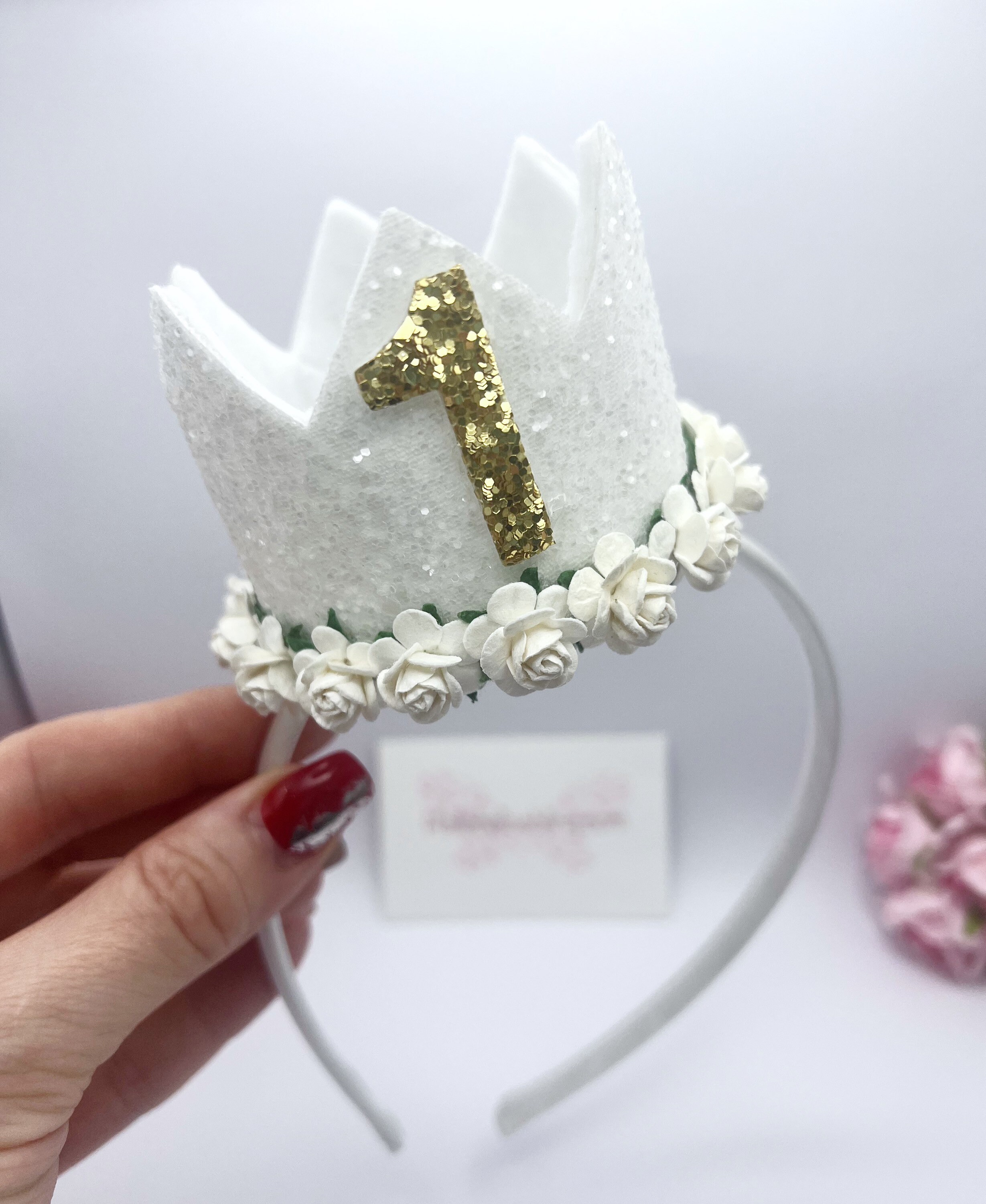 Crown on Alice Band White Birthday Crown Party Hat 1st - Etsy