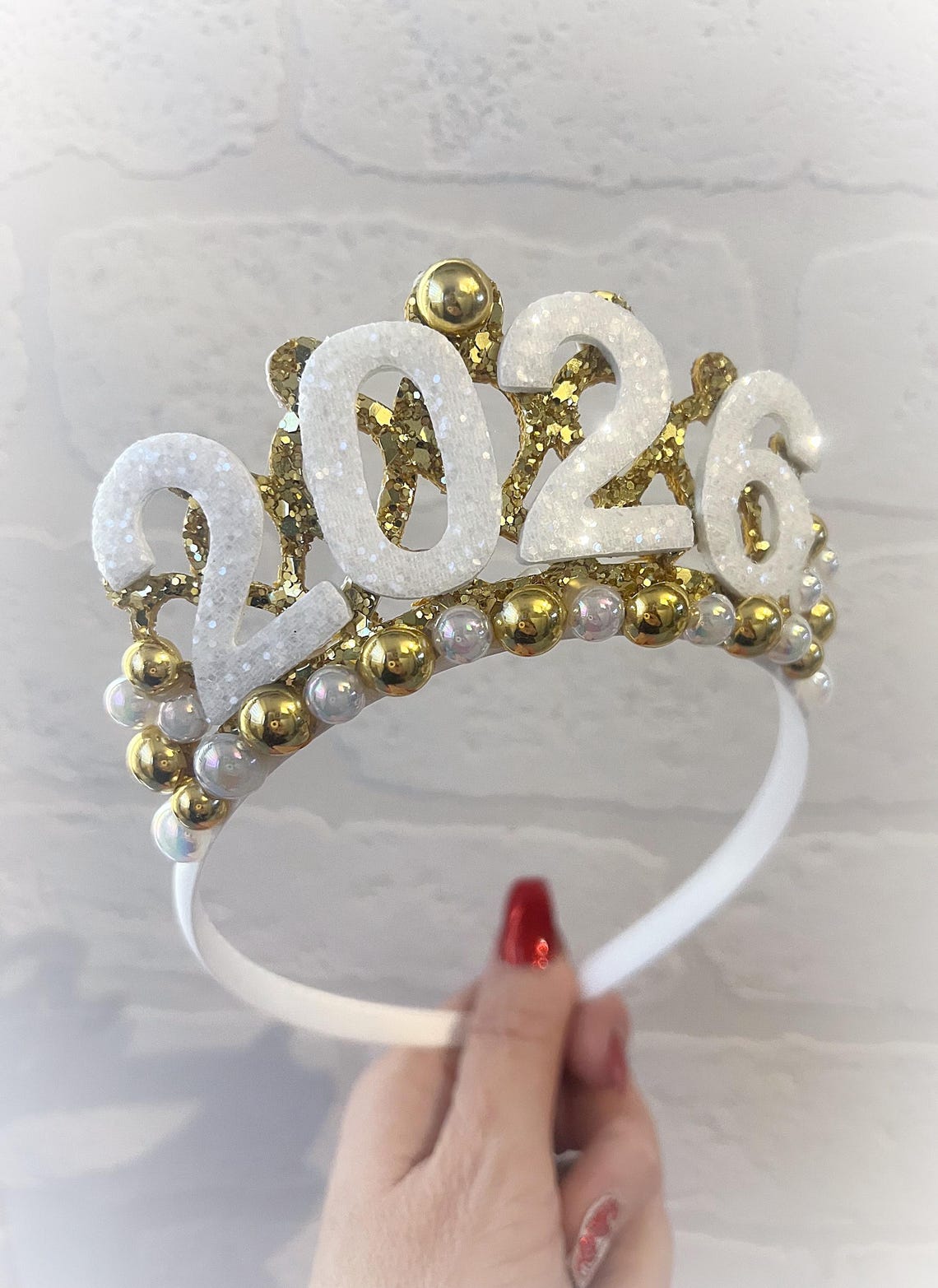 2026 Happy New Year Tiara Crown: Gold Glitter and Pearl Alice Band - Etsy