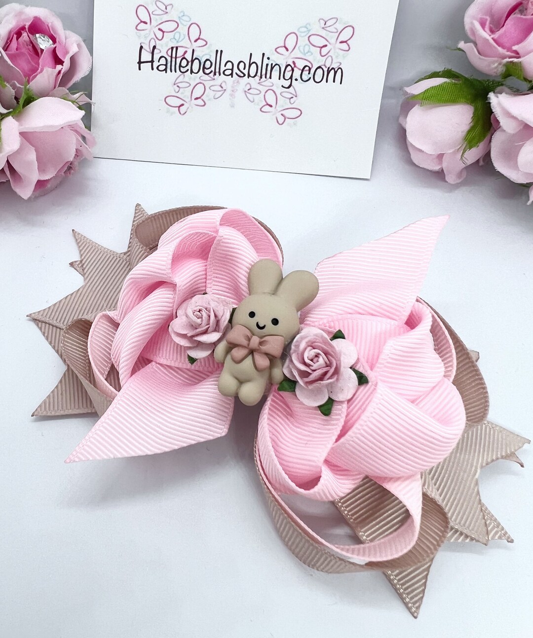 Easter Hair Bows, Baby Pink and Rose Gold Hair Accessories, Bunny Hair ...