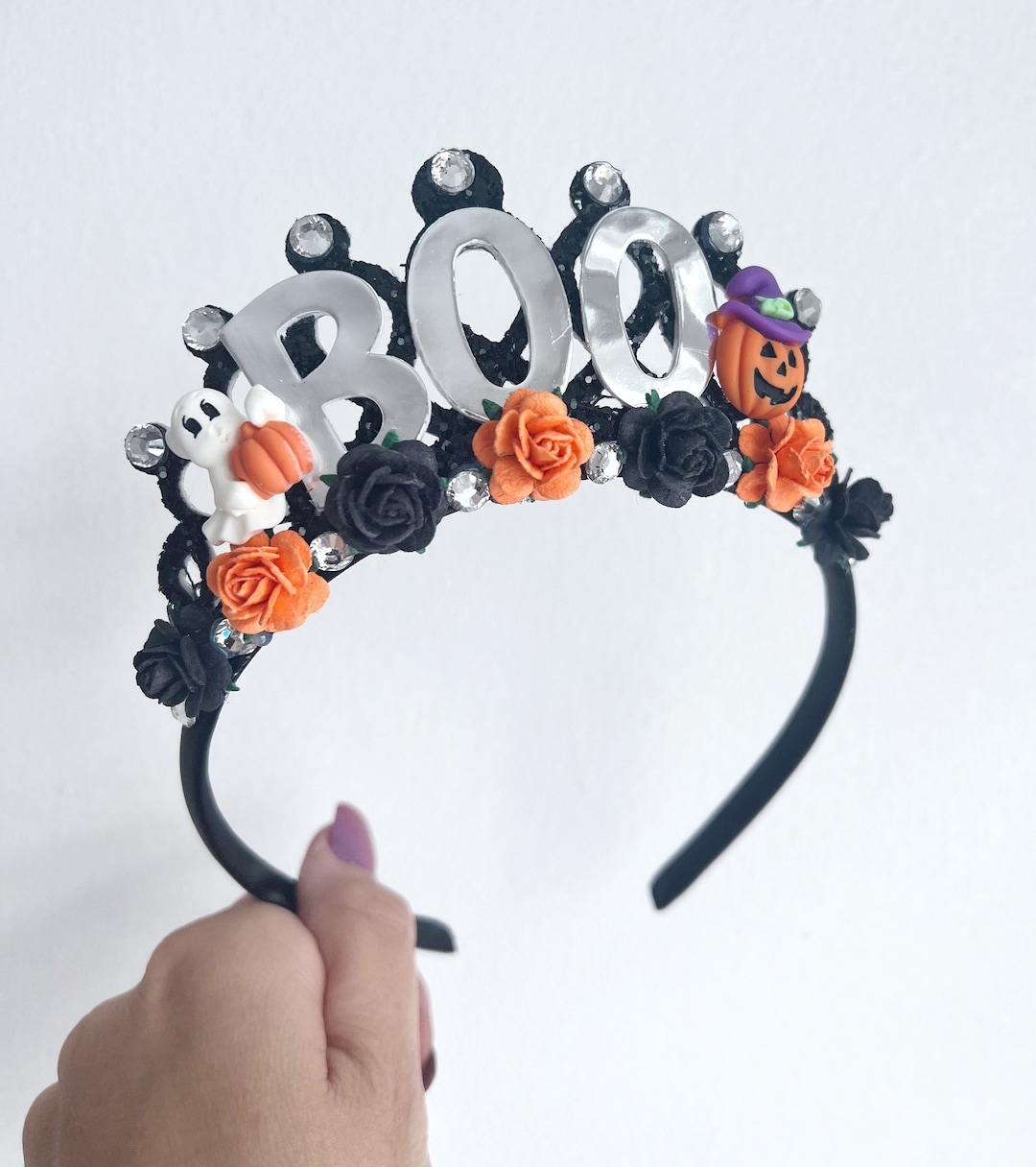 Halloween Party Crown Tiara, Black Silver and Orange BOO Ghost Pumpkin ...