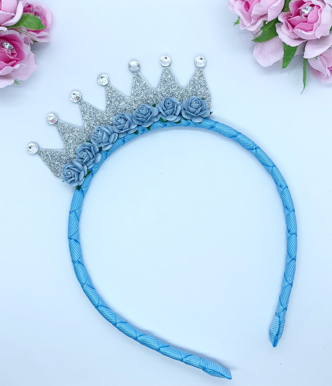 Baby Blue Princess Tiara: Silver Crown Headband With Roses - Etsy
