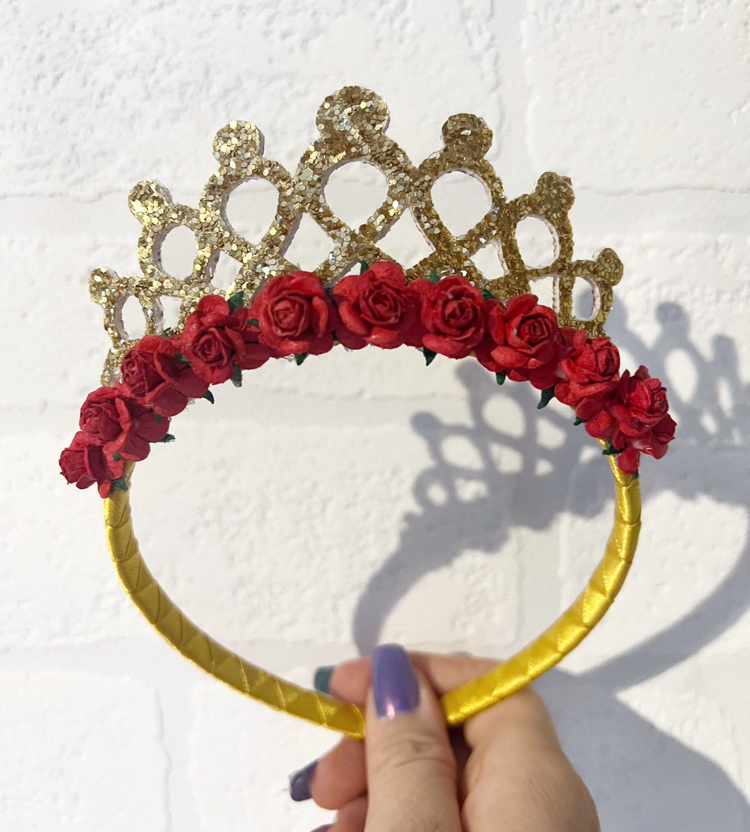 Christmas Tiara Crown: Gold Glitter & Red Roses Headband - Etsy