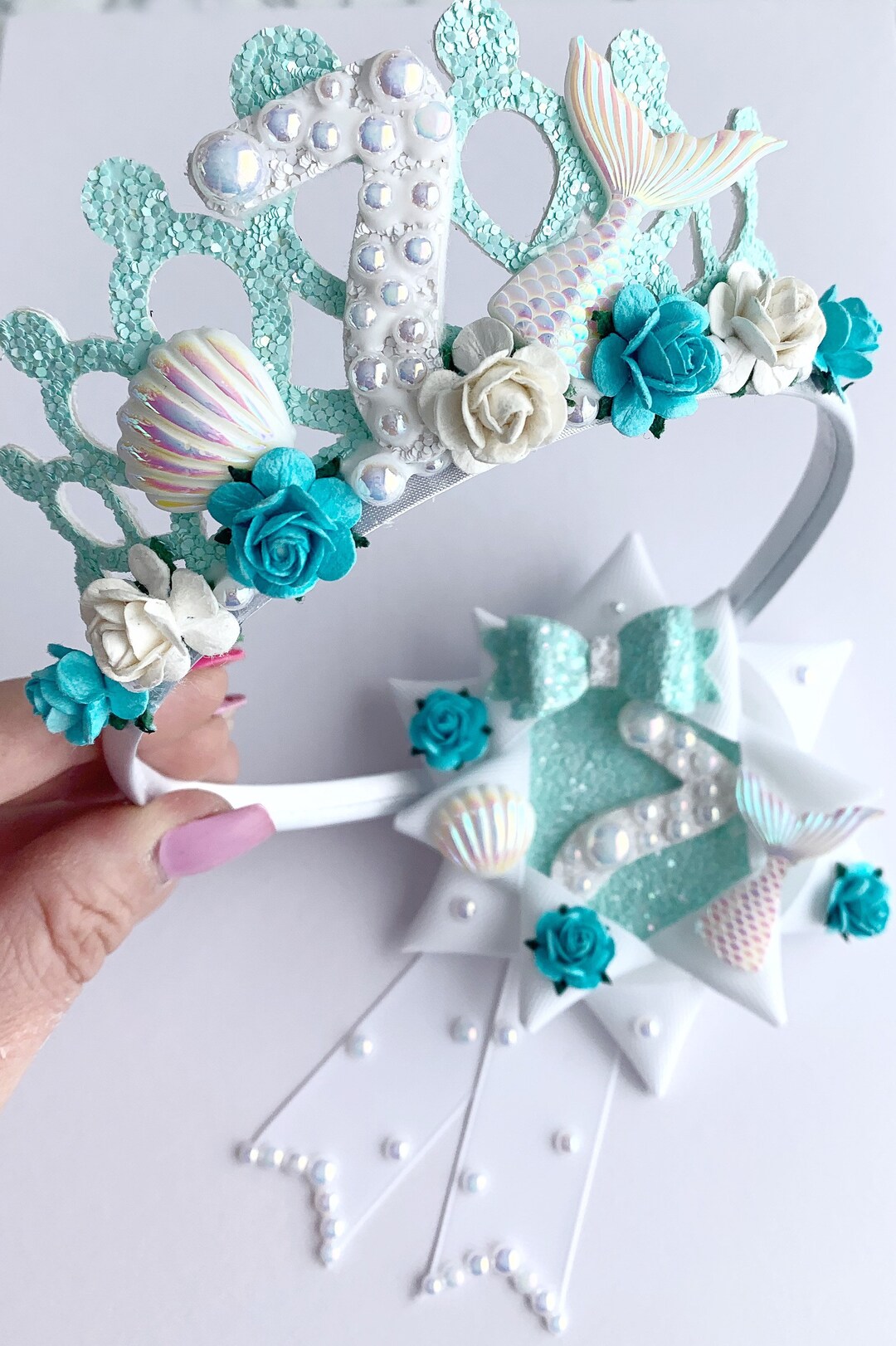 Mermaid Birthday Tiara Crown and Badge, Child’s Birthday Tiara Set ...