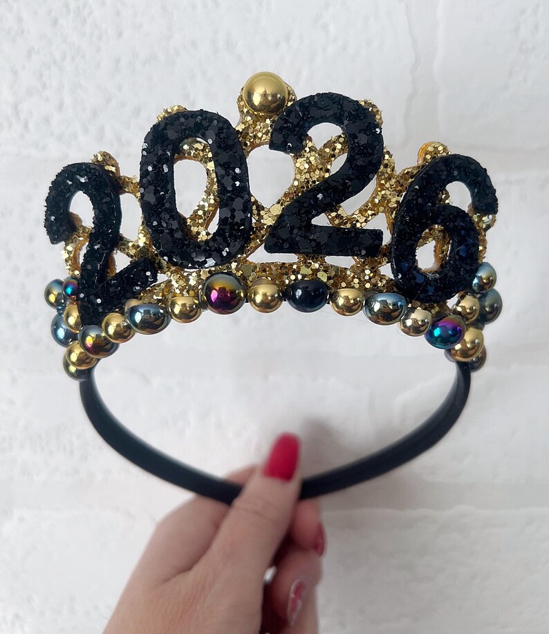 2026 Happy New Year Tiara Crown: Gold Glitter and Pearl Alice Band - Etsy