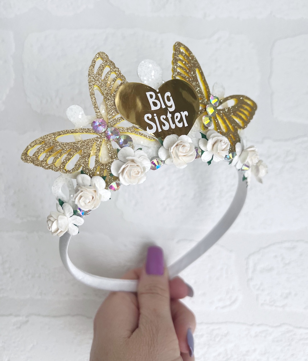 Big Sister Butterfly Tiara: Glitter Fabric Crown Headband - Etsy
