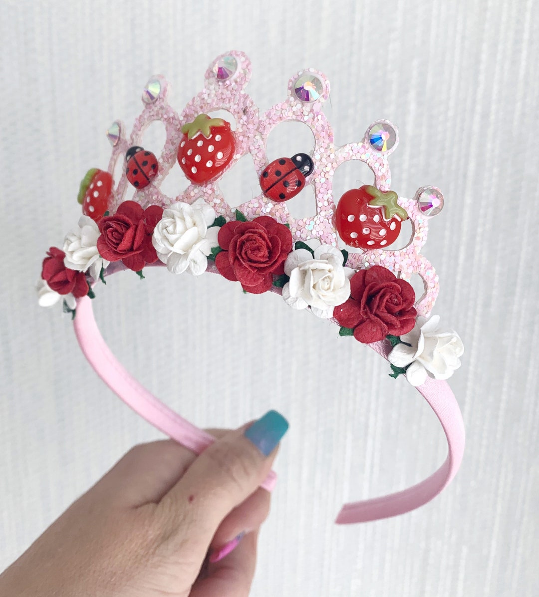 Strawberries Ladybird Tiara Crown, Alice Band Headband, Strawberry ...