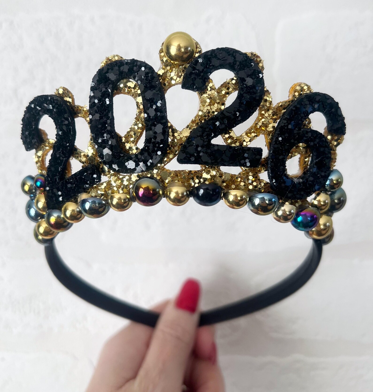 2026 Happy New Year Tiara Crown: Gold Glitter and Pearl Alice Band - Etsy