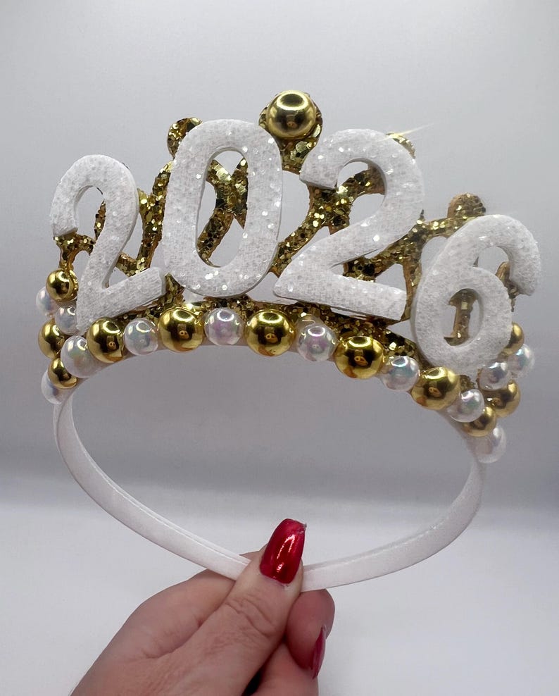 2026 Happy New Year Tiara Crown: Gold Glitter and Pearl Alice Band - Etsy