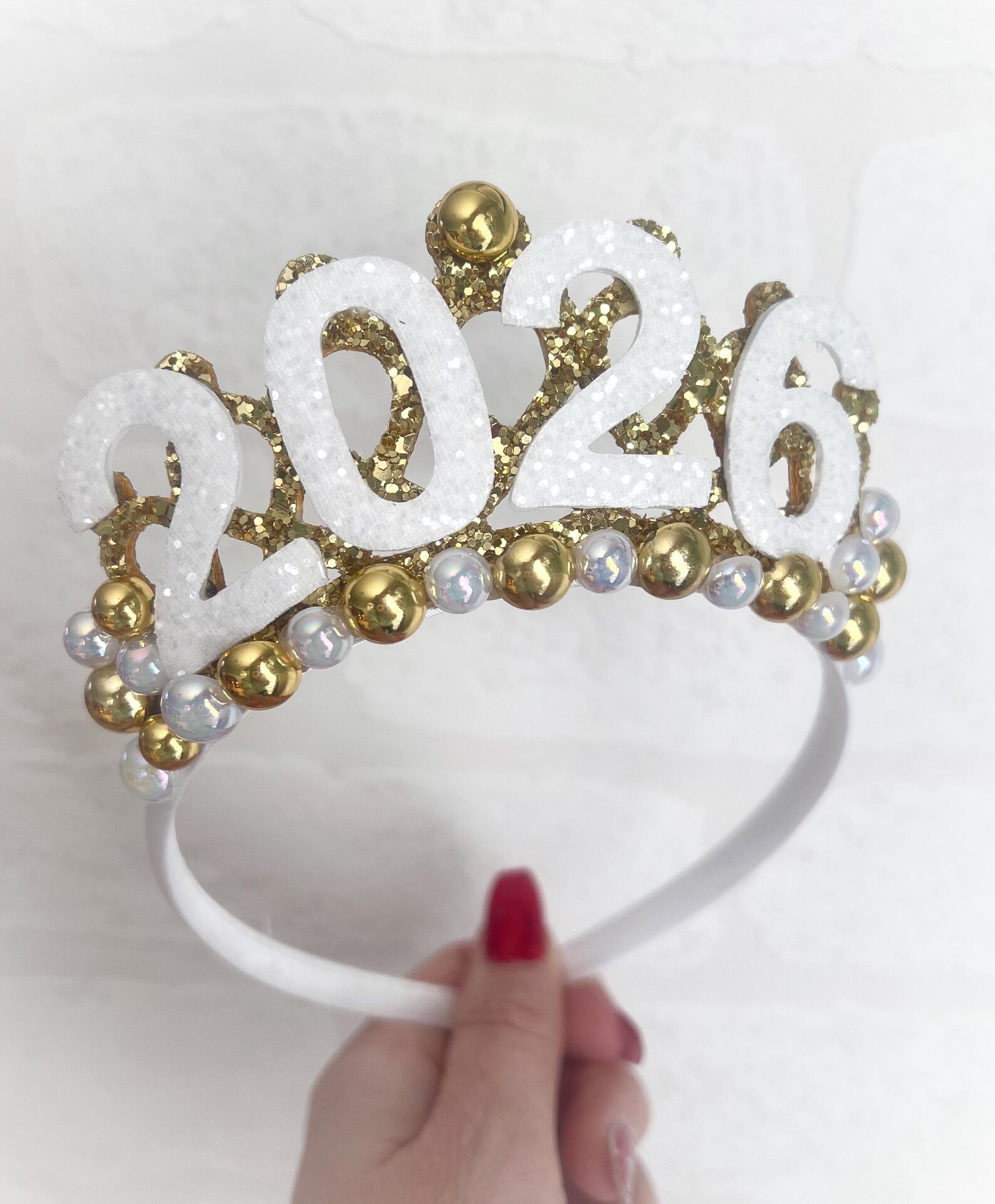 2026 Happy New Year Tiara Crown: Gold Glitter and Pearl Alice Band - Etsy