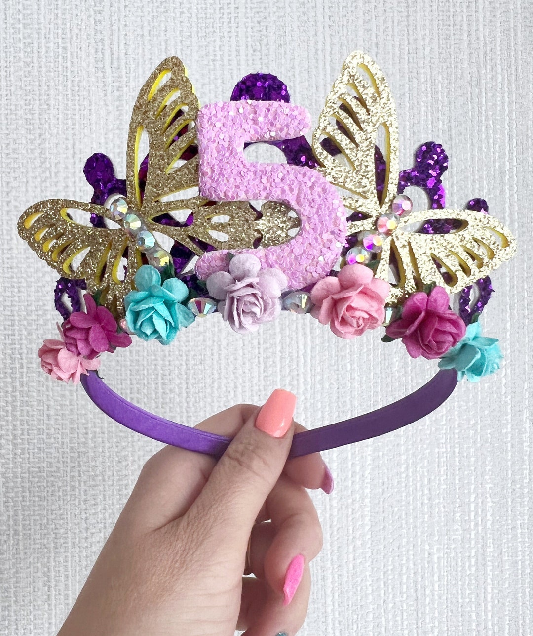 Butterfly Birthday Crown: Glitter Fabric Tiara Headband - Etsy