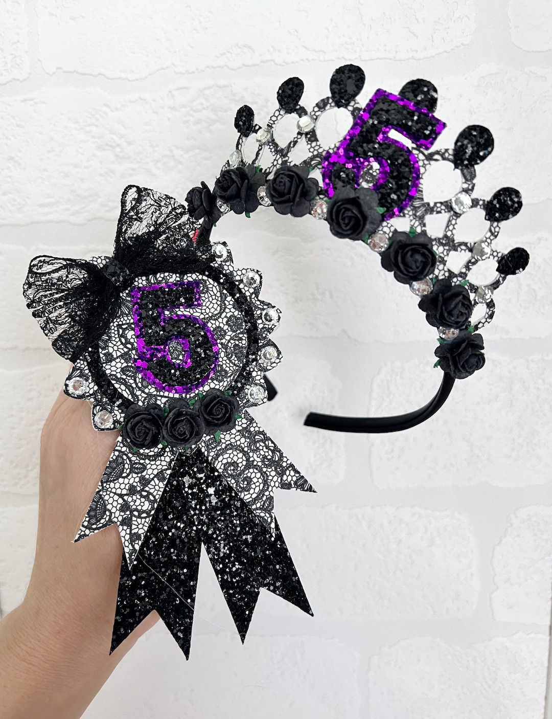 Dark Spooky Princess Birthday Tiara Crown, Black and White Princess ...