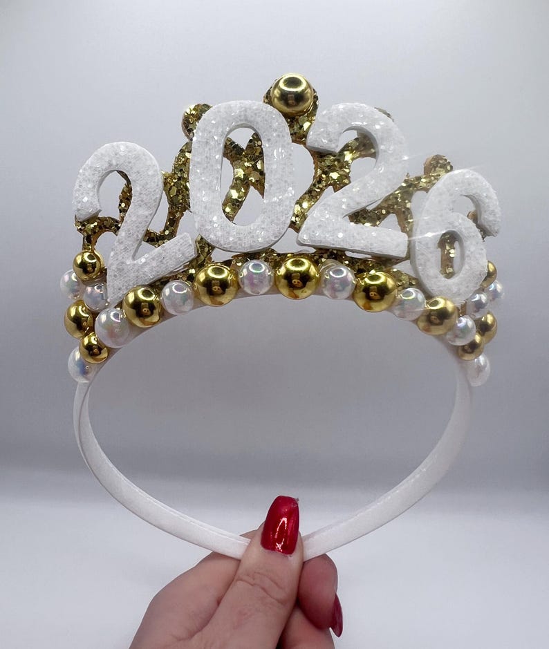 2026 Happy New Year Tiara Crown: Gold Glitter and Pearl Alice Band - Etsy
