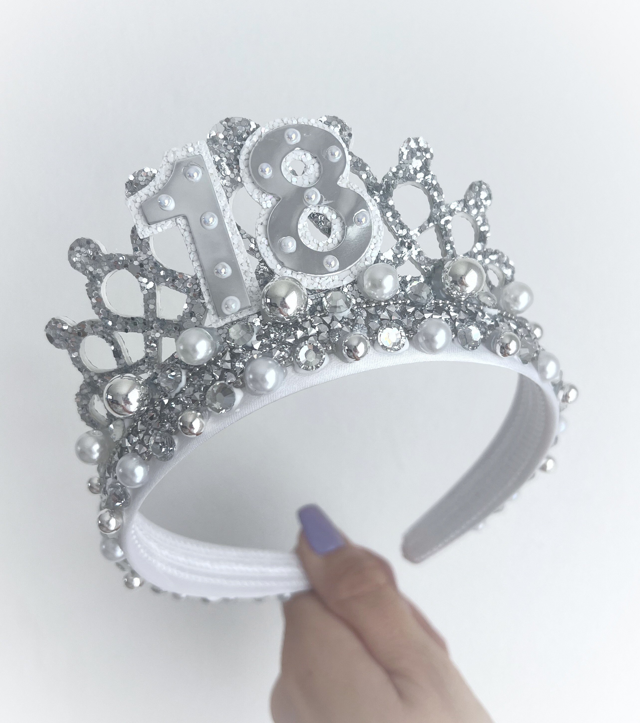 Silver & White Birthday Tiara Crown Age 18th Birthday Tiara - Etsy