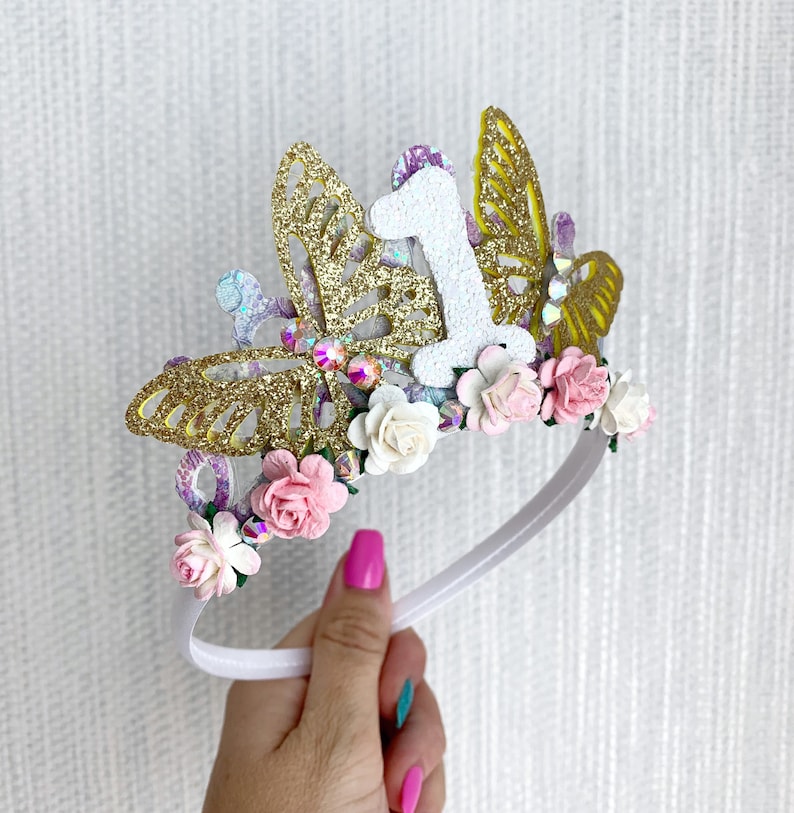 Butterfly Birthday Crown: Glitter Fabric Tiara, Satin Headband - Etsy