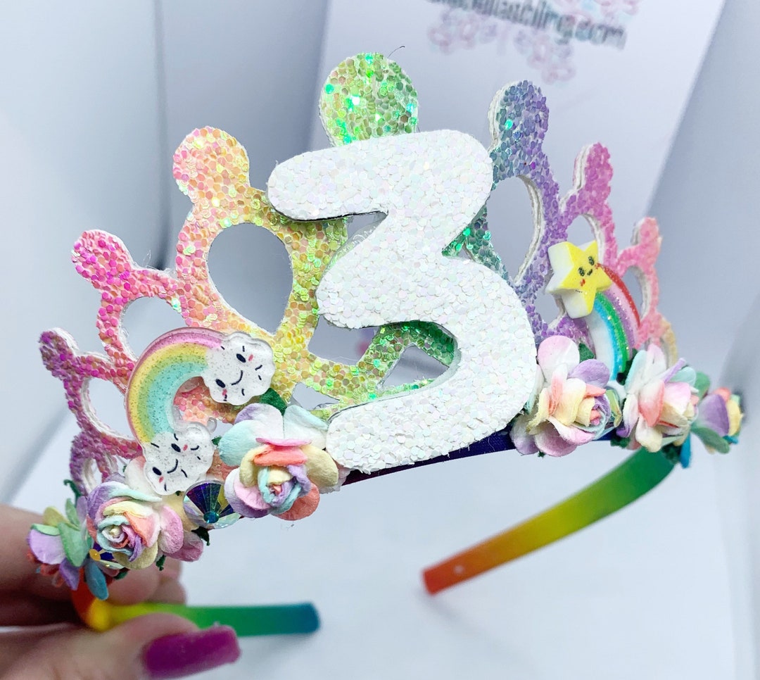 Rainbow Birthday Crown Tiara, Rainbow Tiara Alice Band Headband, Party ...