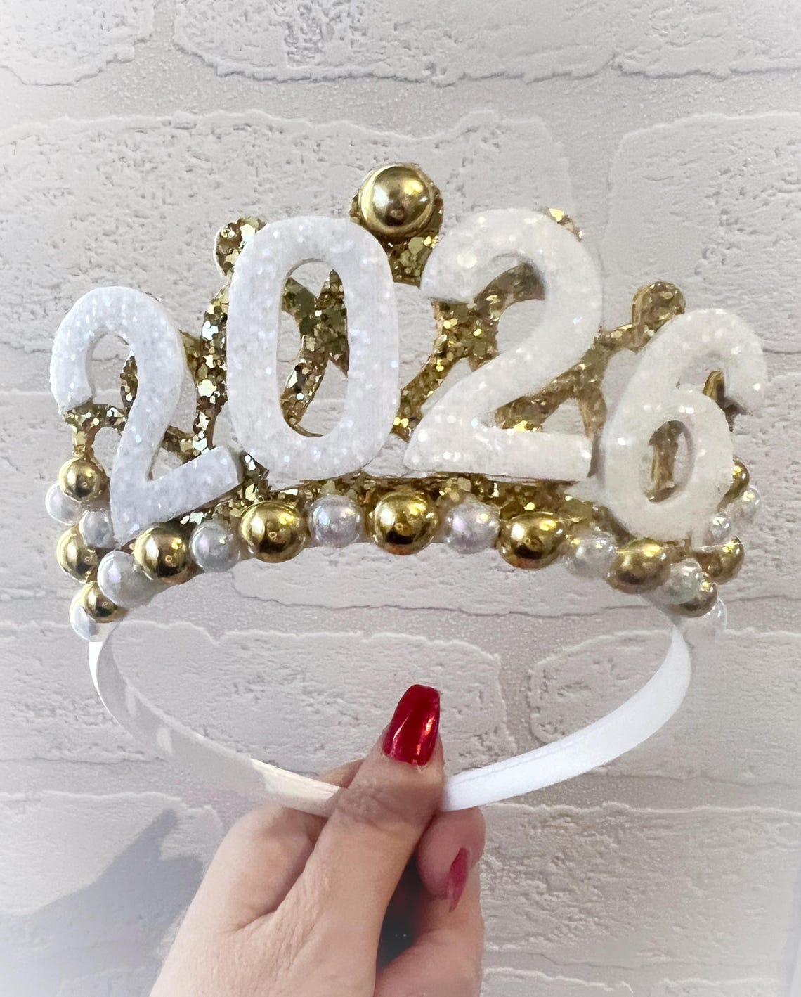 2026 Happy New Year Tiara Crown: Gold Glitter and Pearl Alice Band - Etsy