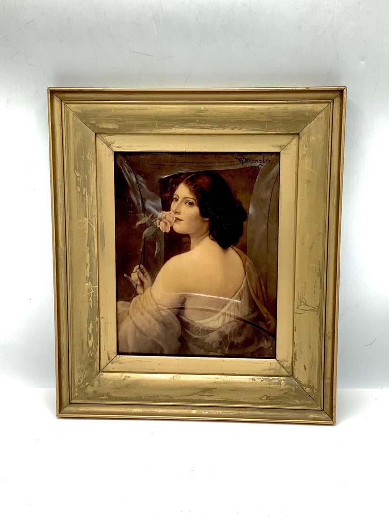 WILHELM MENZLER German CRYSTOLEUM Picture girl With Rose | Etsy