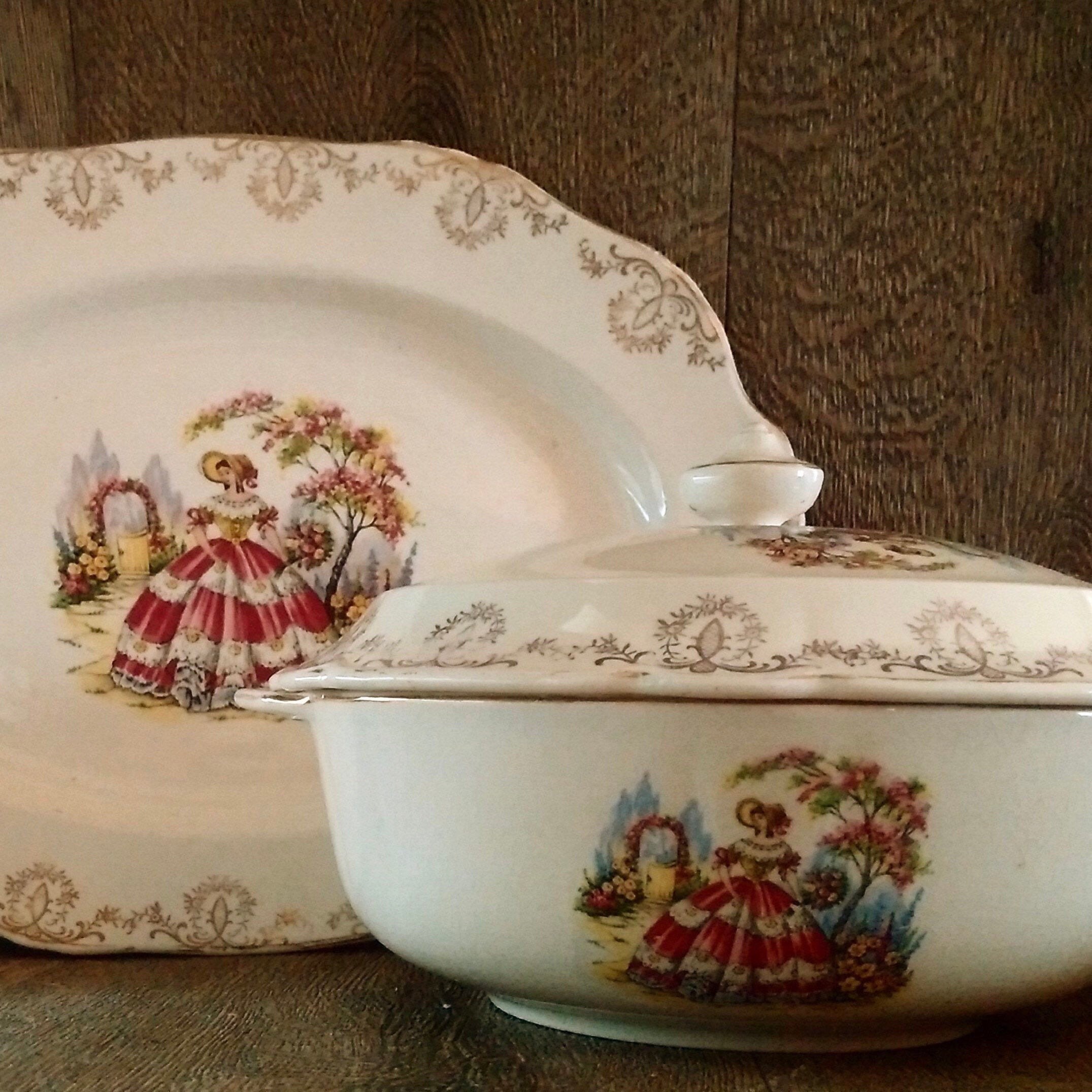 Rare Arthur Meakin English Art Deco CRINOLINE LADY TUREEN & Underplate ...