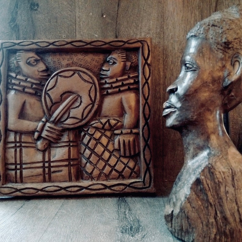 African Tribe Carved Wood BAS RELIEF STORYBOARD Panel, Hand-made Large ...