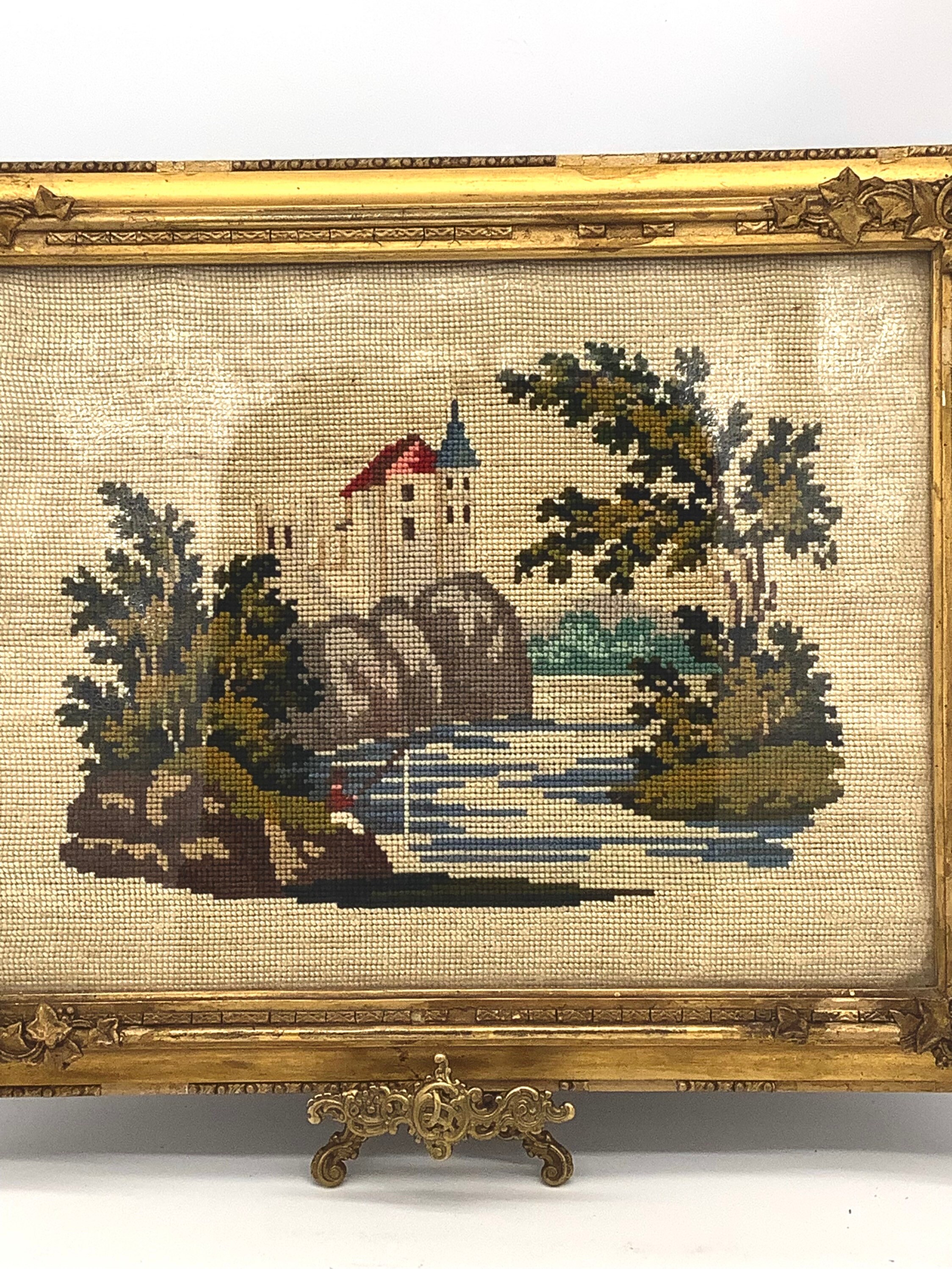 Victorian French 19th Century Cross Stitch Under Glass in an Antique ...