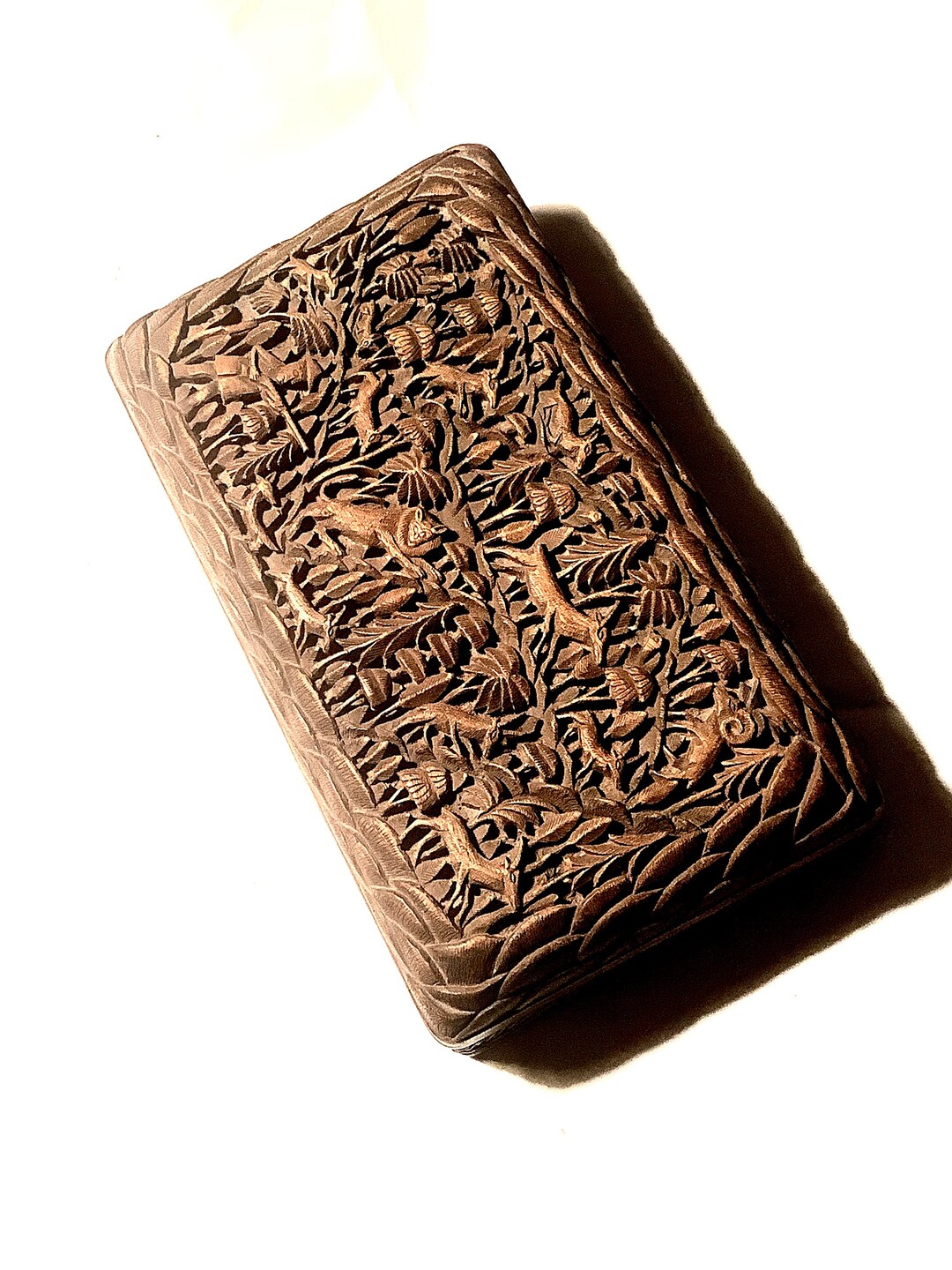 19th Century Indian Hand-carved Compartment Box Depicting Huntsman With ...