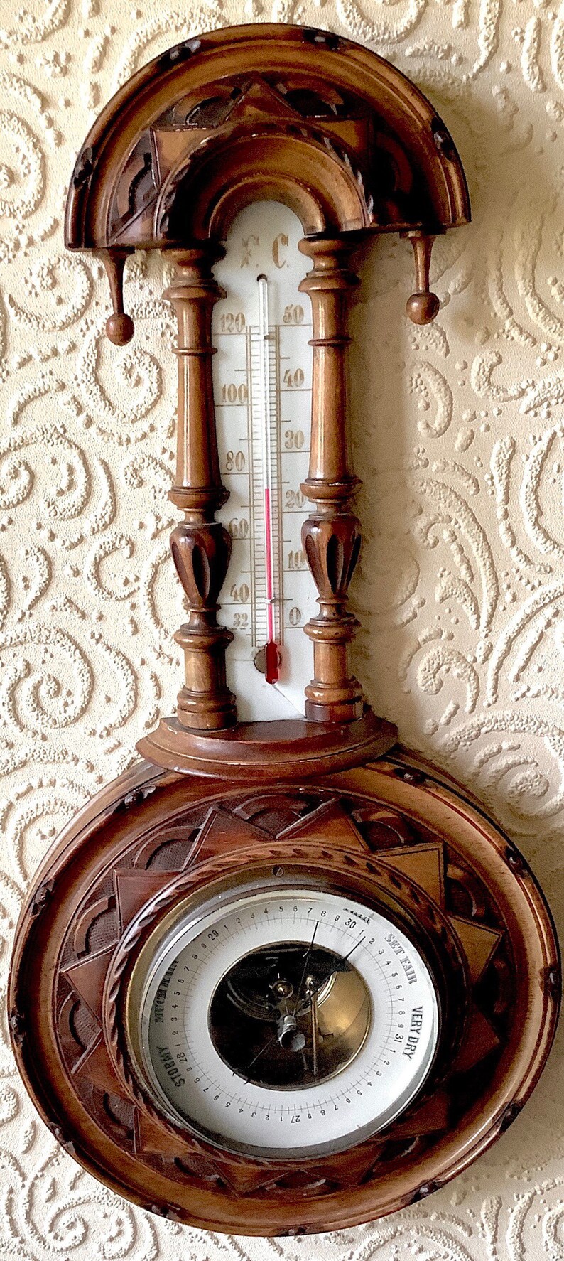 Edwardian GERMAN BAROMETER & THERMOMETER in Full Working Order / Wall ...