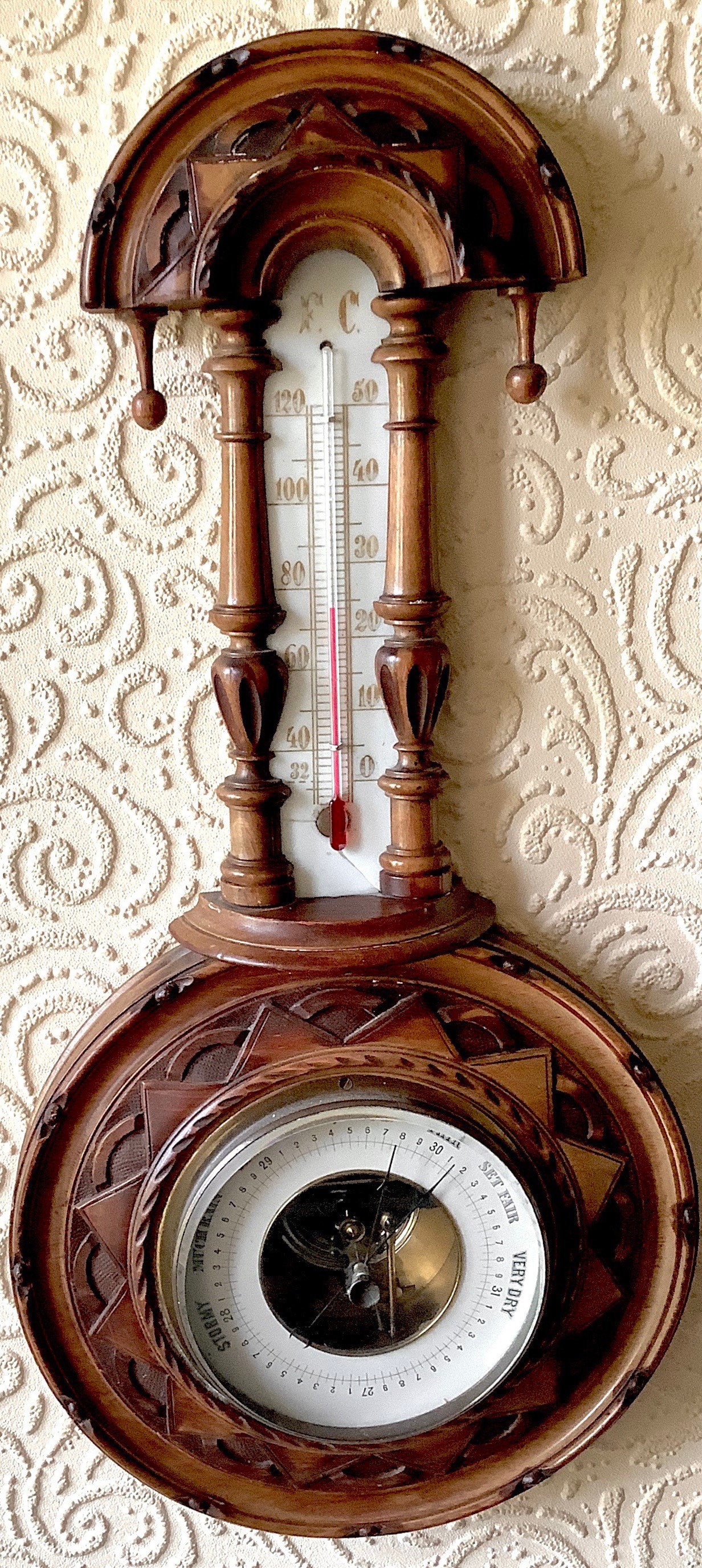 Edwardian GERMAN BAROMETER & THERMOMETER in Full Working Order / Wall ...