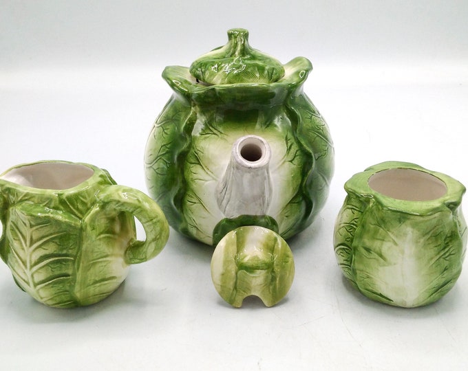 Vintage GREEN CABBAGE LEAF Tea Set / Quirky Afternoon Tea Servers ...