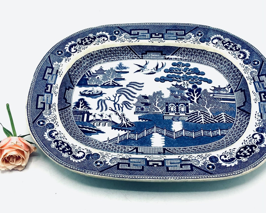 HUGE! Antique 19th Century Staffordshire Meat Plate With Willow Pattern ...