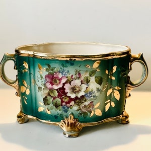 Antique English Staffordshire Floral Vase & Matching Cache Pot With ...