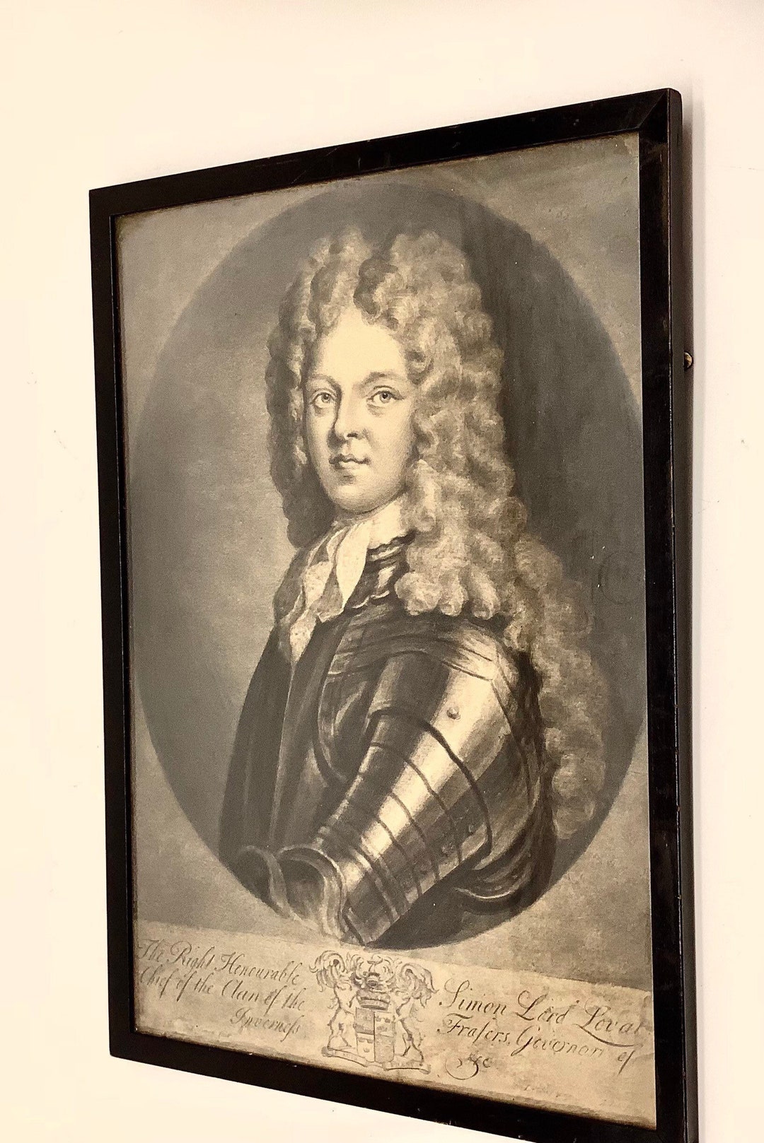 19th Century Mezzotint Portrait of Lord Simon Fraser 11th Baron Lovat (1667-1747) Scottish ...