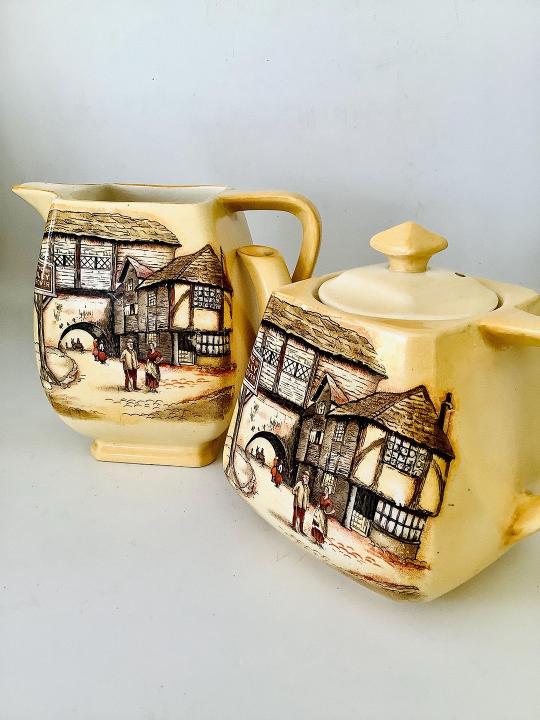 Art Deco “the Jolly Drover” Teapot & Hot Water Jug Made by Lancaster ...