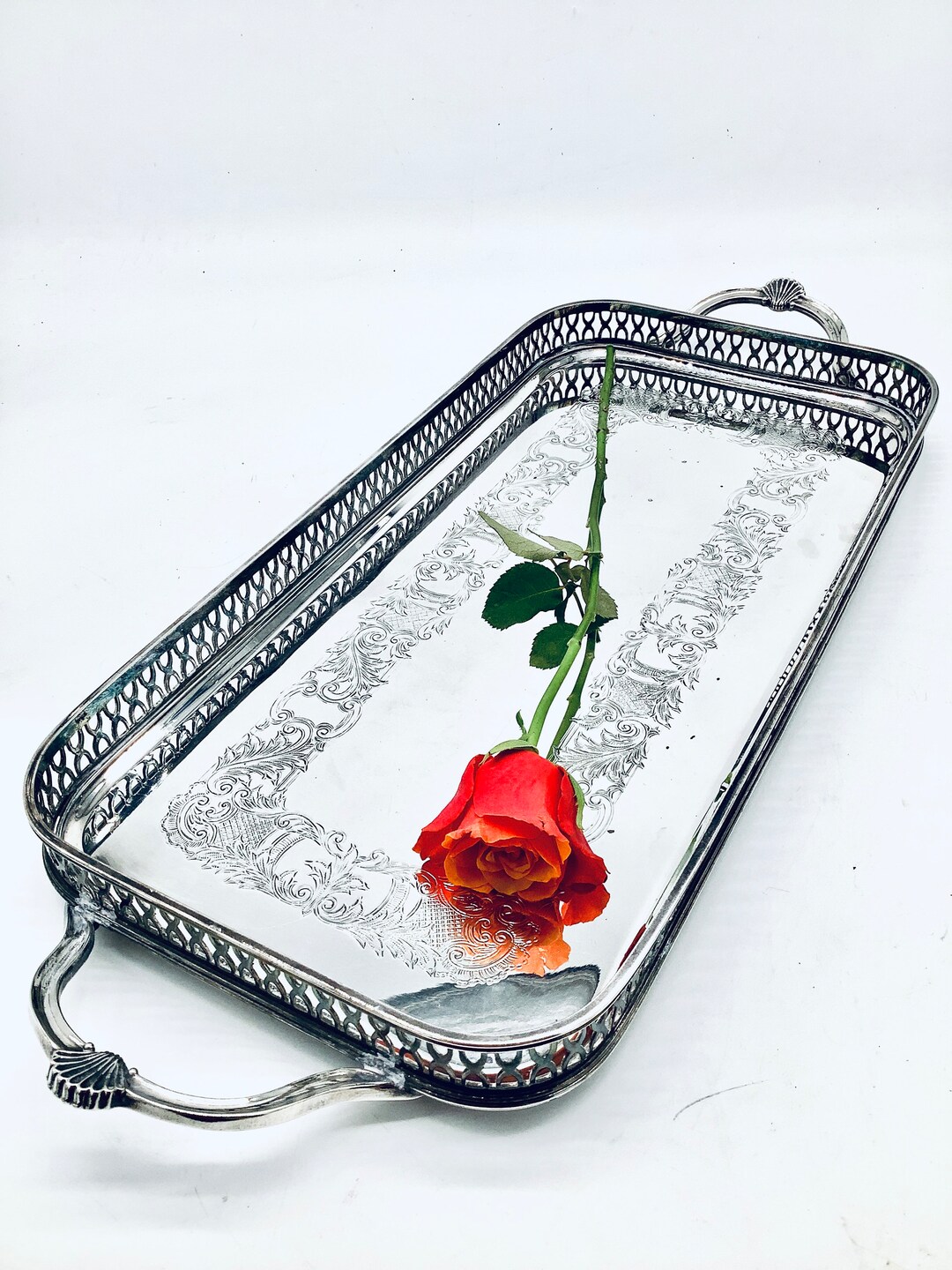 Antique Silver-plated Art Nouveau Gallery Butler’s Tray With Bun Feet ...