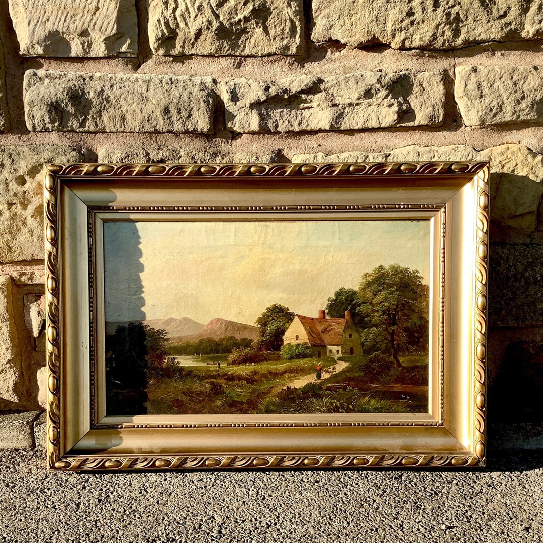 Victorian Oil Painting Titled “farm Cottages, Derbyshire” Signed M ...