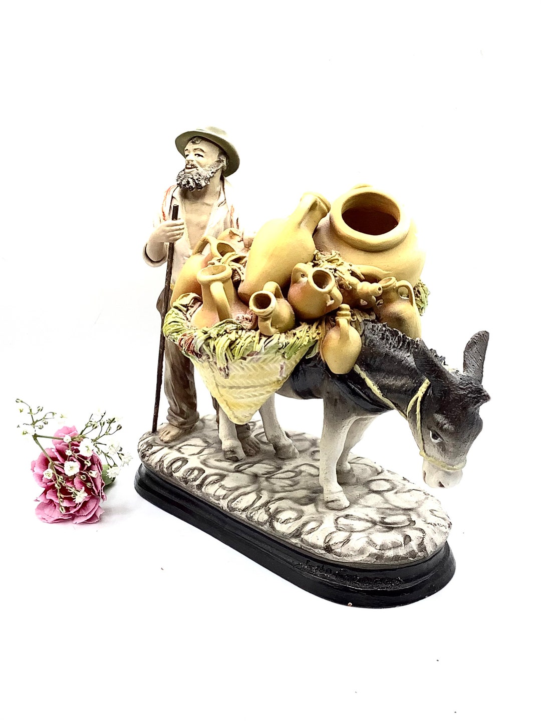 Vintage Grasso (italy) Sculpture of Pottery Seller With Donkey - Etsy