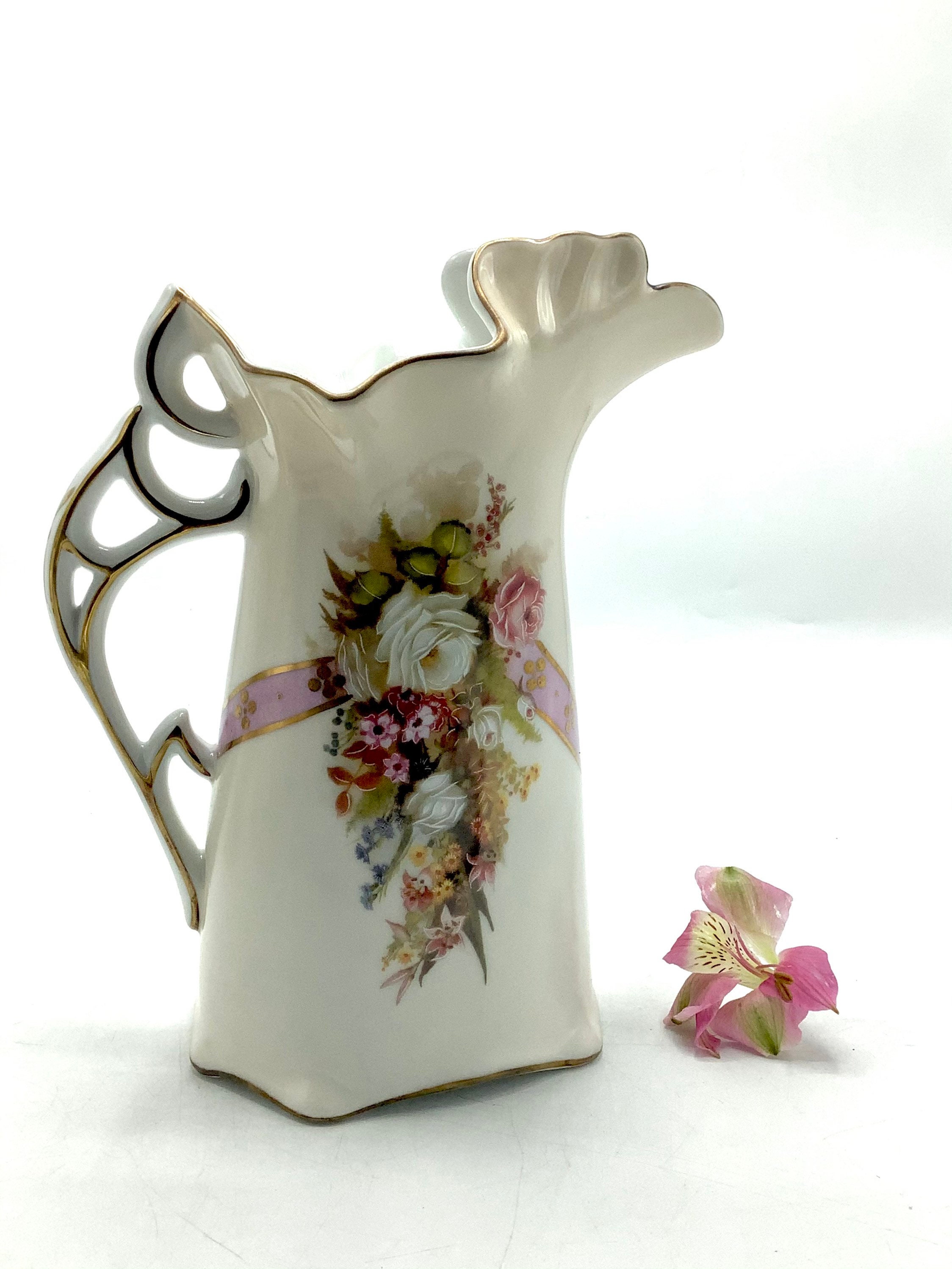 Antique Porcelain Jug With Ornate Handle and Furled Collar / - Etsy UK