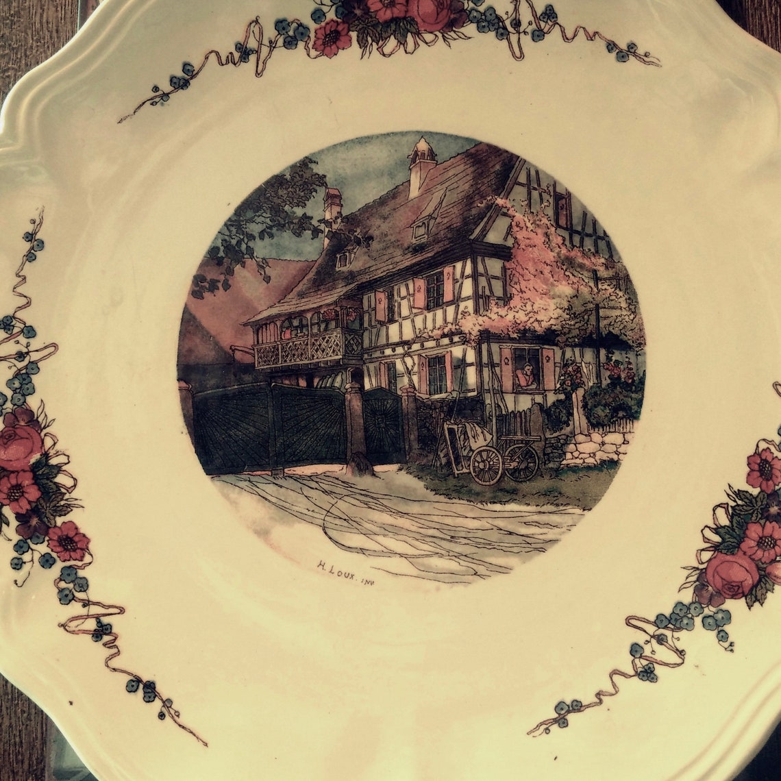 FRENCH OBERNAI SARREGUEMINES Large Ceramic Platter With Village Scene ...