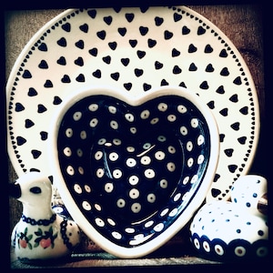 Blue & White Heart Heaven! Polish BOLESLAWIEC FAÏENCERIE Quartet, Heart ...