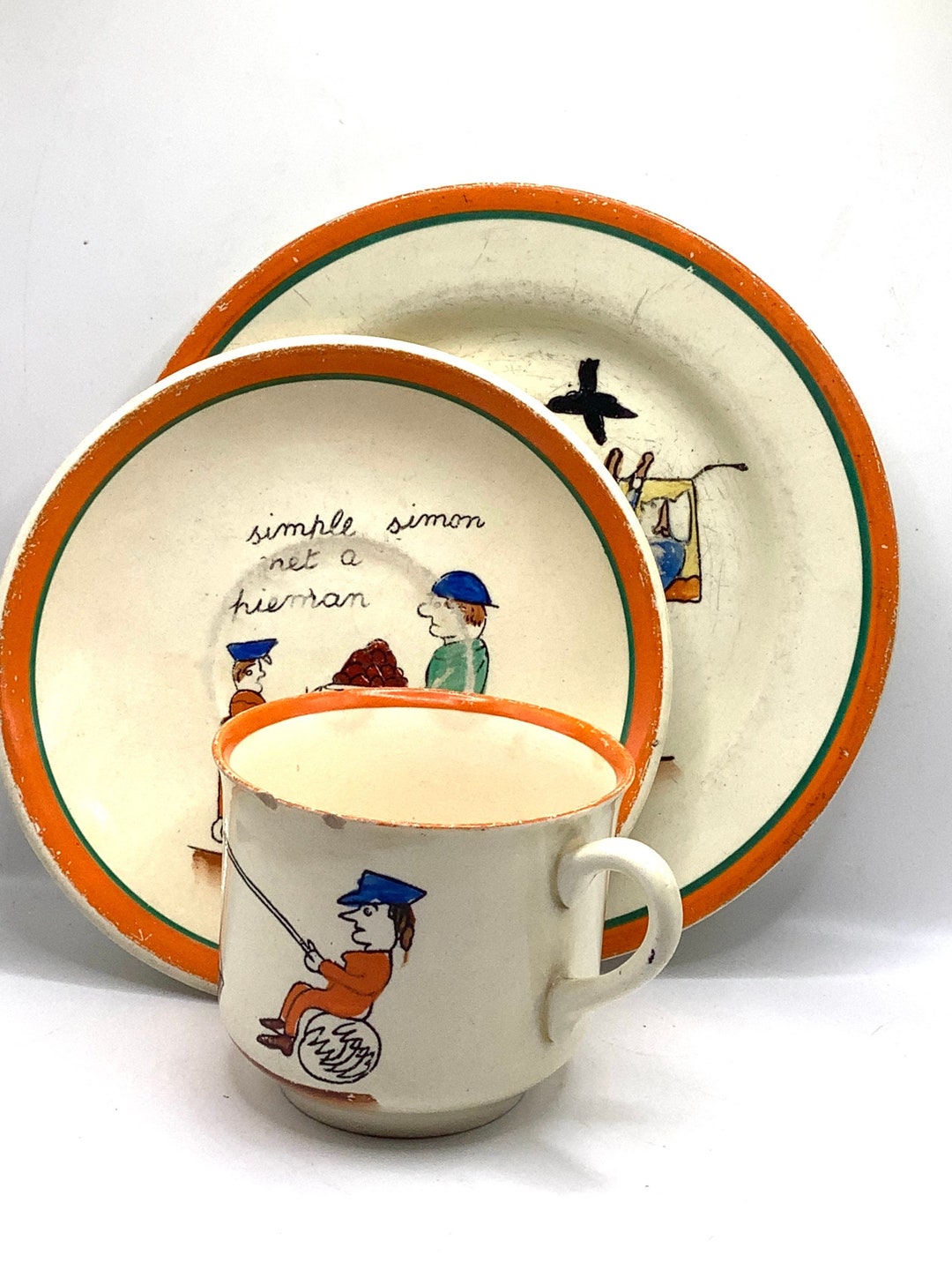 UNIQUE! Naïf Tea Trio “from a Child to a Child” Painted in 1930 by Joan ...