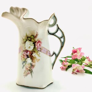 Antique Porcelain Jug With Ornate Handle and Furled Collar / Unusual ...
