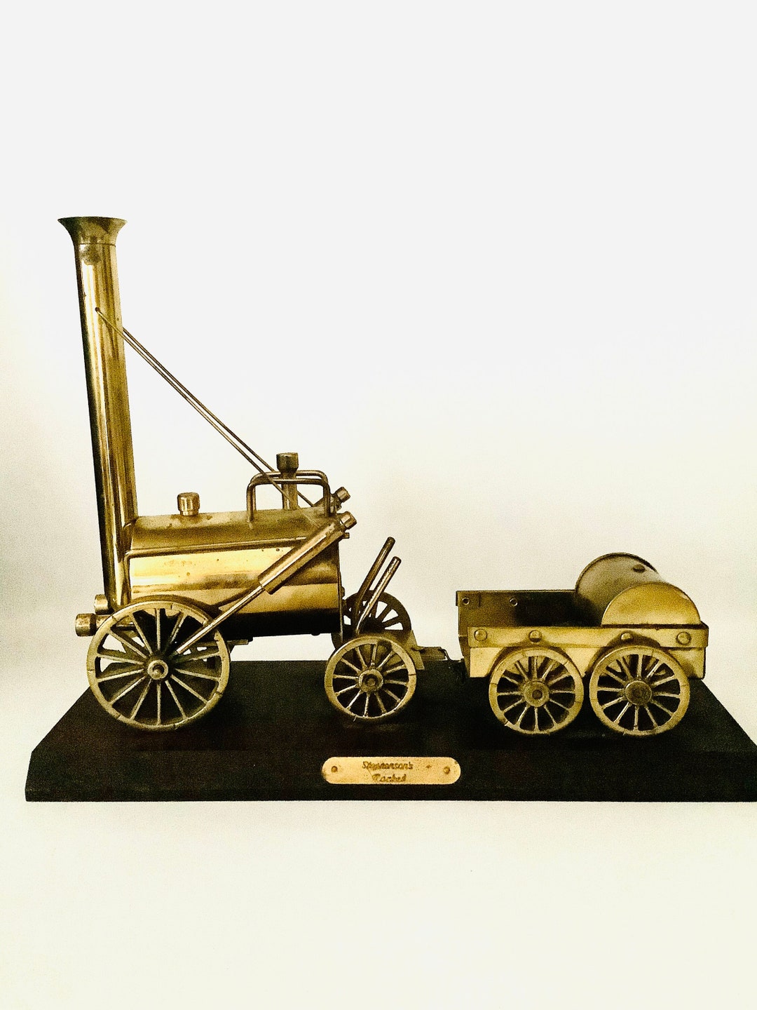 A Solid Brass Model of STEPHENSON’S ROCKET on a Wooden Plinth / Gift ...