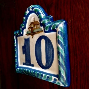 Number 10 Hand-painted MEDITERRANEAN CERAMIC ADDRESS Tile, Hand-made ...