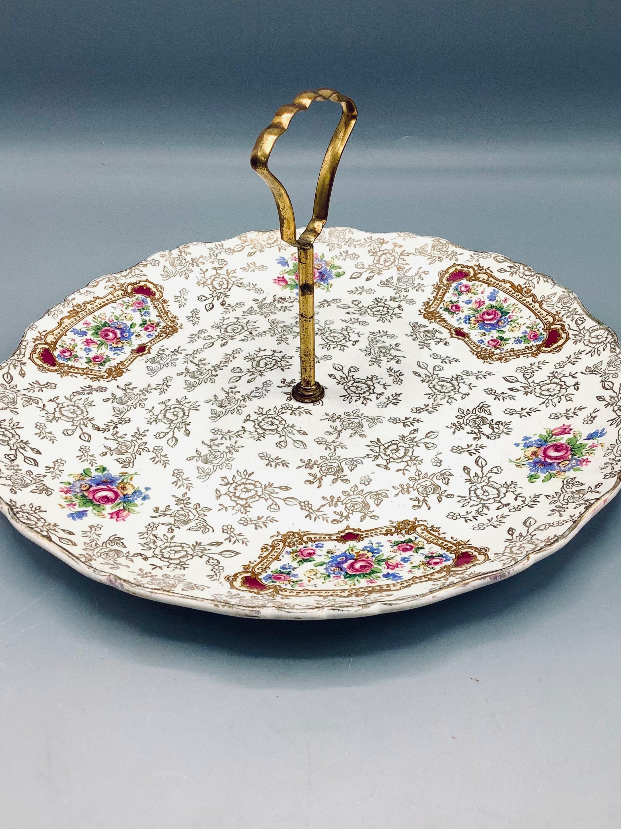 Superb James Kent Old Foley Cake Stand in Gold Scrolled | Etsy