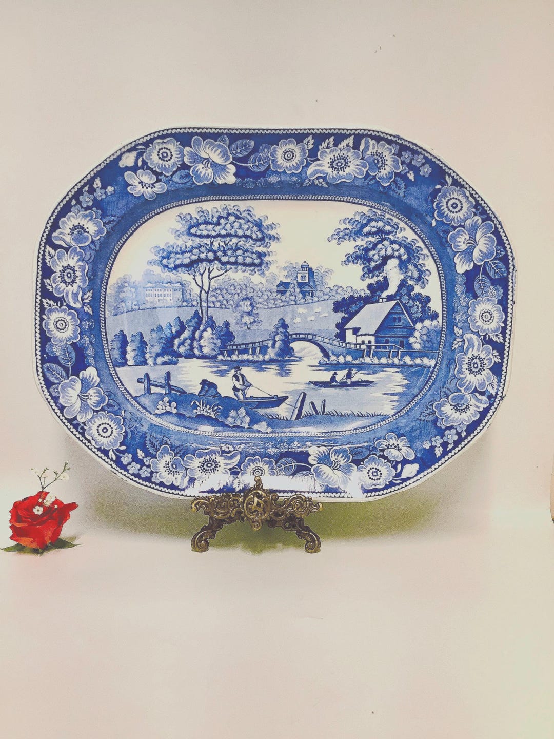 Impressive Large Blue and White Meat Plate Made by Thomas Podmore ...