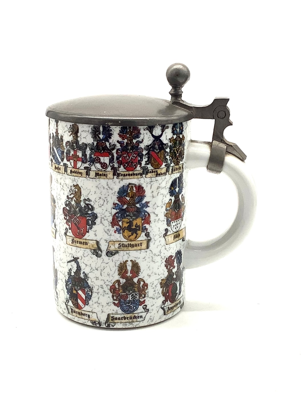 Authentic Bier Stein With German Town and City Crests / White & Blue ...