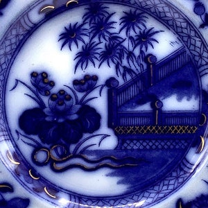Antique FLOW BLUE Plate by Samuel Alcock “ORIENTAL” Pattern / 19th ...